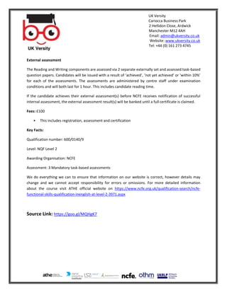 NCFE Functional Skills Qualification English at Level 2 | PDF