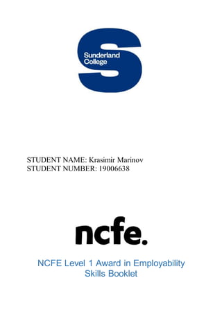 Ncfe level 1 award in employability skills booklet | DOCX