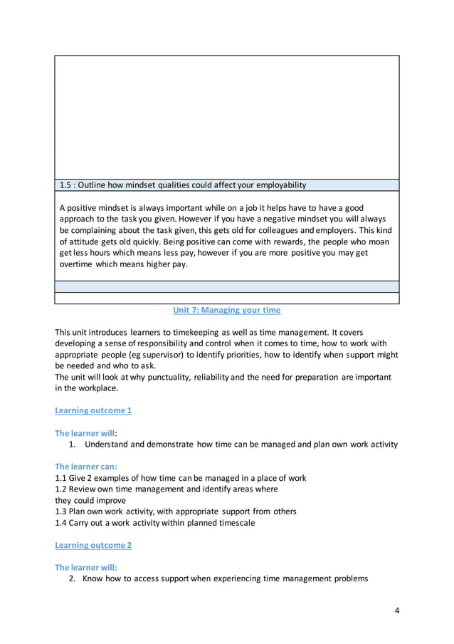 Ncfe level 1 award in employability skills booklet | DOCX