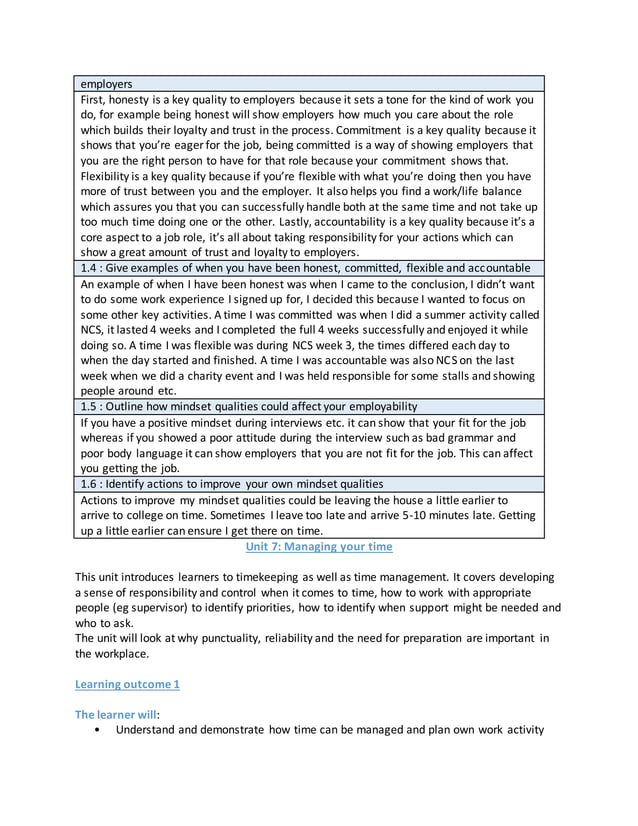 Ncfe level 1 award in employability skills booklet complete | DOCX ...