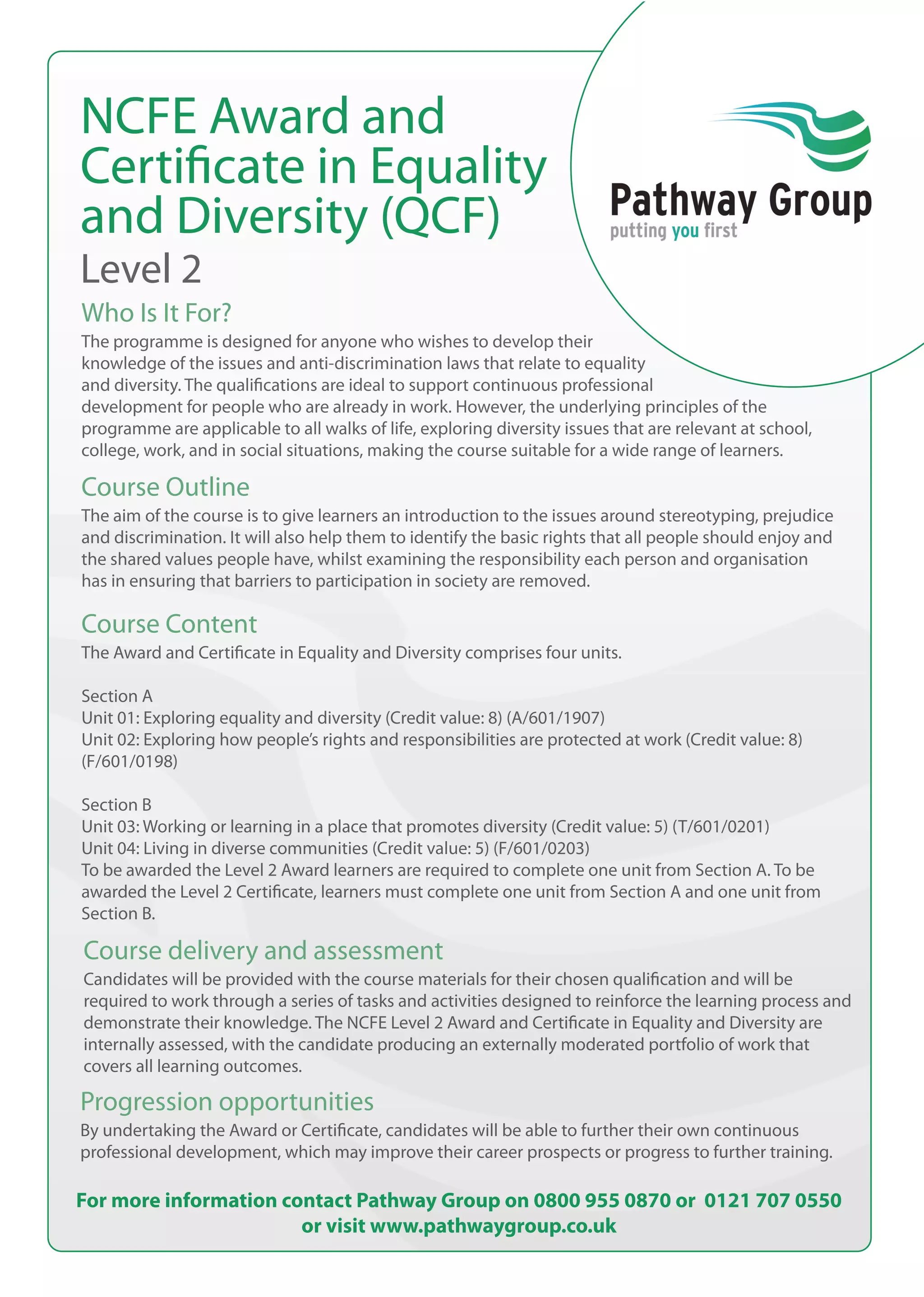 NCFE level 2 award and certificate in equality and diversity | PDF
