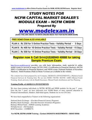 NCFM STUDY MATERIAL FOR CAPITAL MARKET EXAM. MOCK TEST AT WWW.MODELEXAM.IN