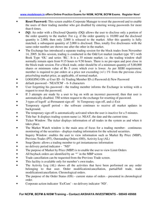 NCFM STUDY MATERIAL FOR CAPITAL MARKET EXAM. MOCK TEST AT WWW.MODELEXAM.IN
