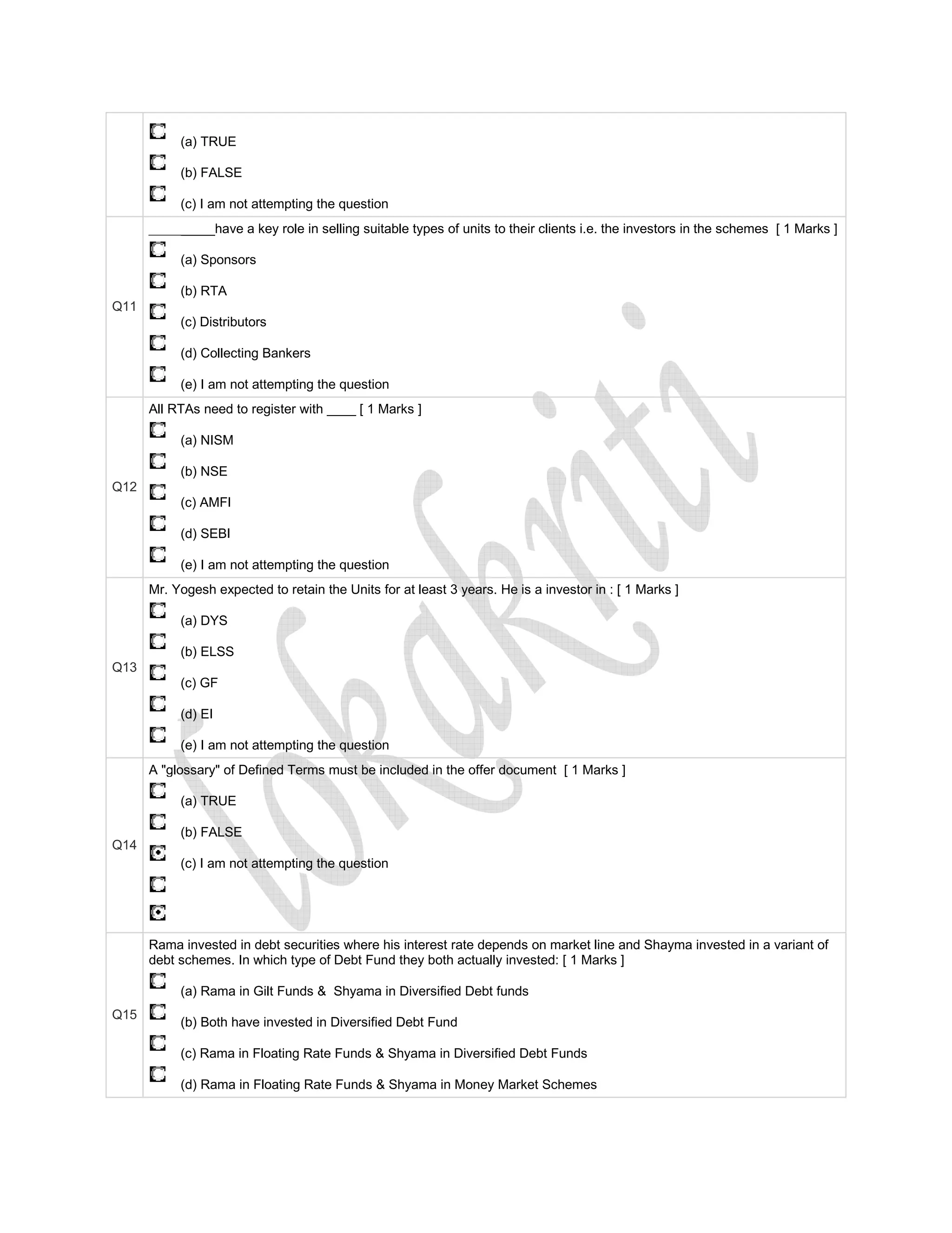 NISM MUTUAL FUND MODEL TEST | PDF