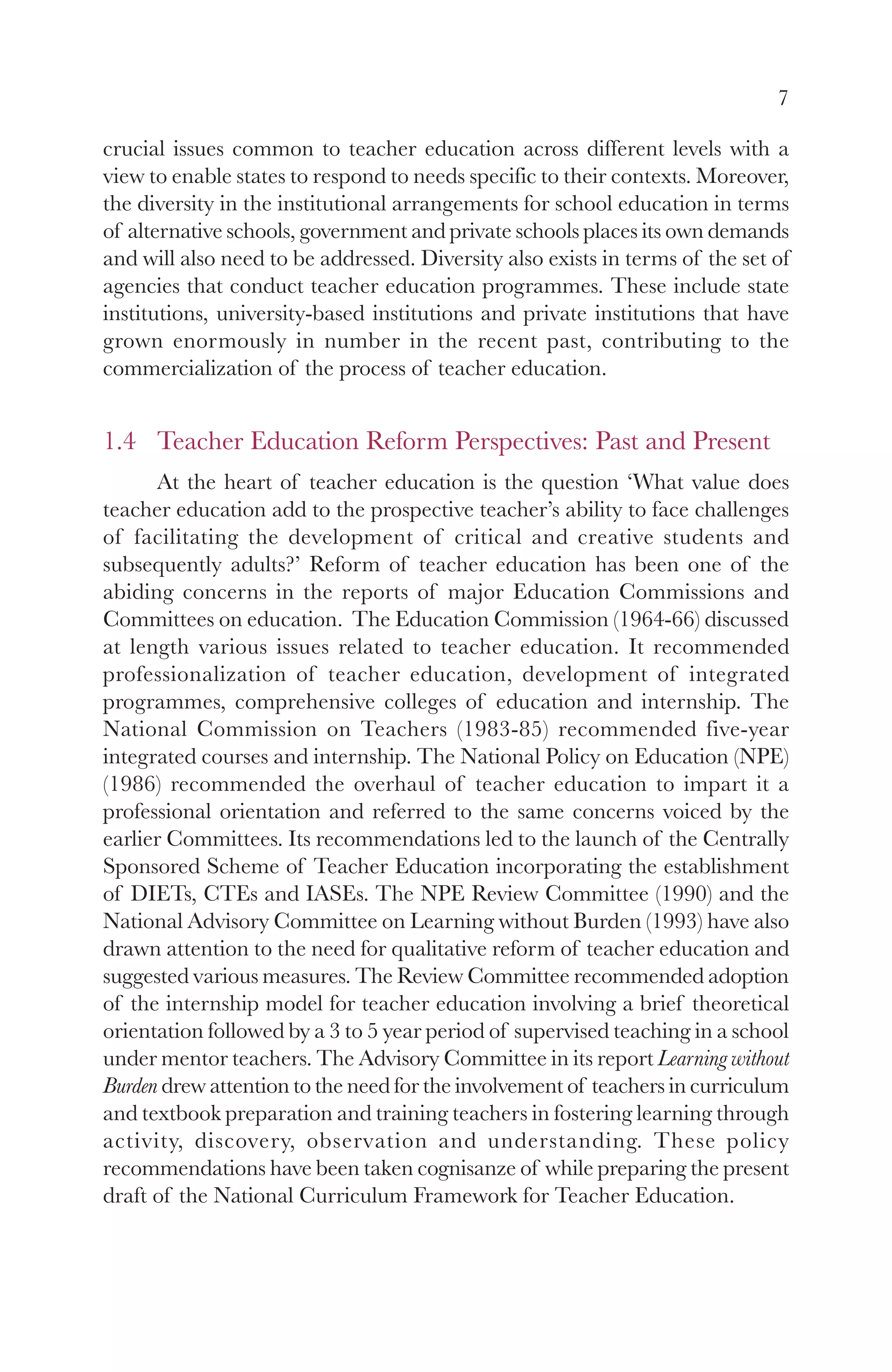 National Curriculum Framework for Teacher Education,2010 | PDF