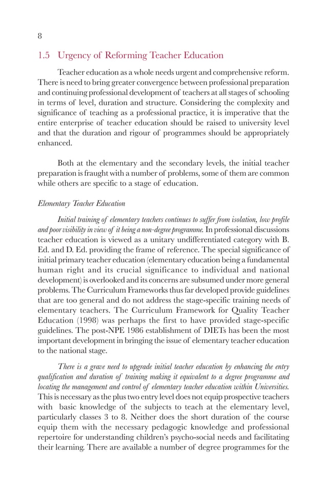 National Curriculum Framework for Teacher Education,2010 | PDF