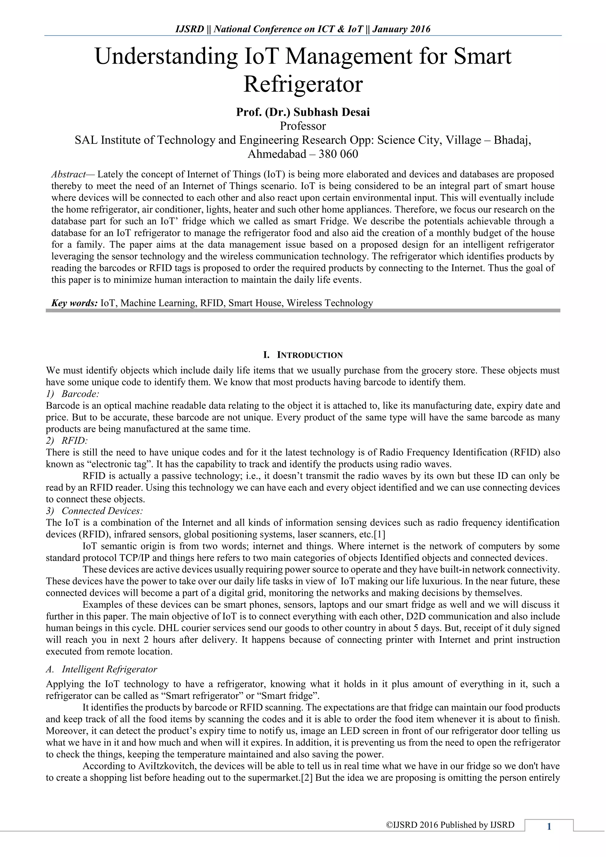 Understanding IoT Management for Smart Refrigerator | PDF | Home Appliances | Home & Garden