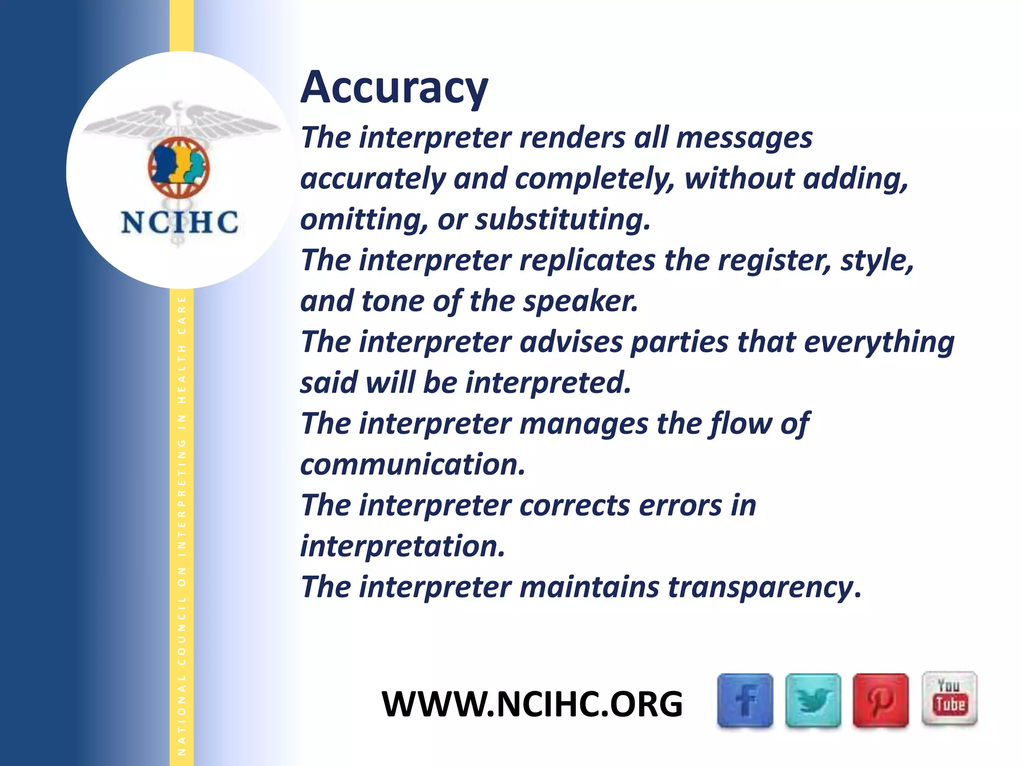 NCIHC National Standards of Practice for Healthcare Interpreters | PPTX