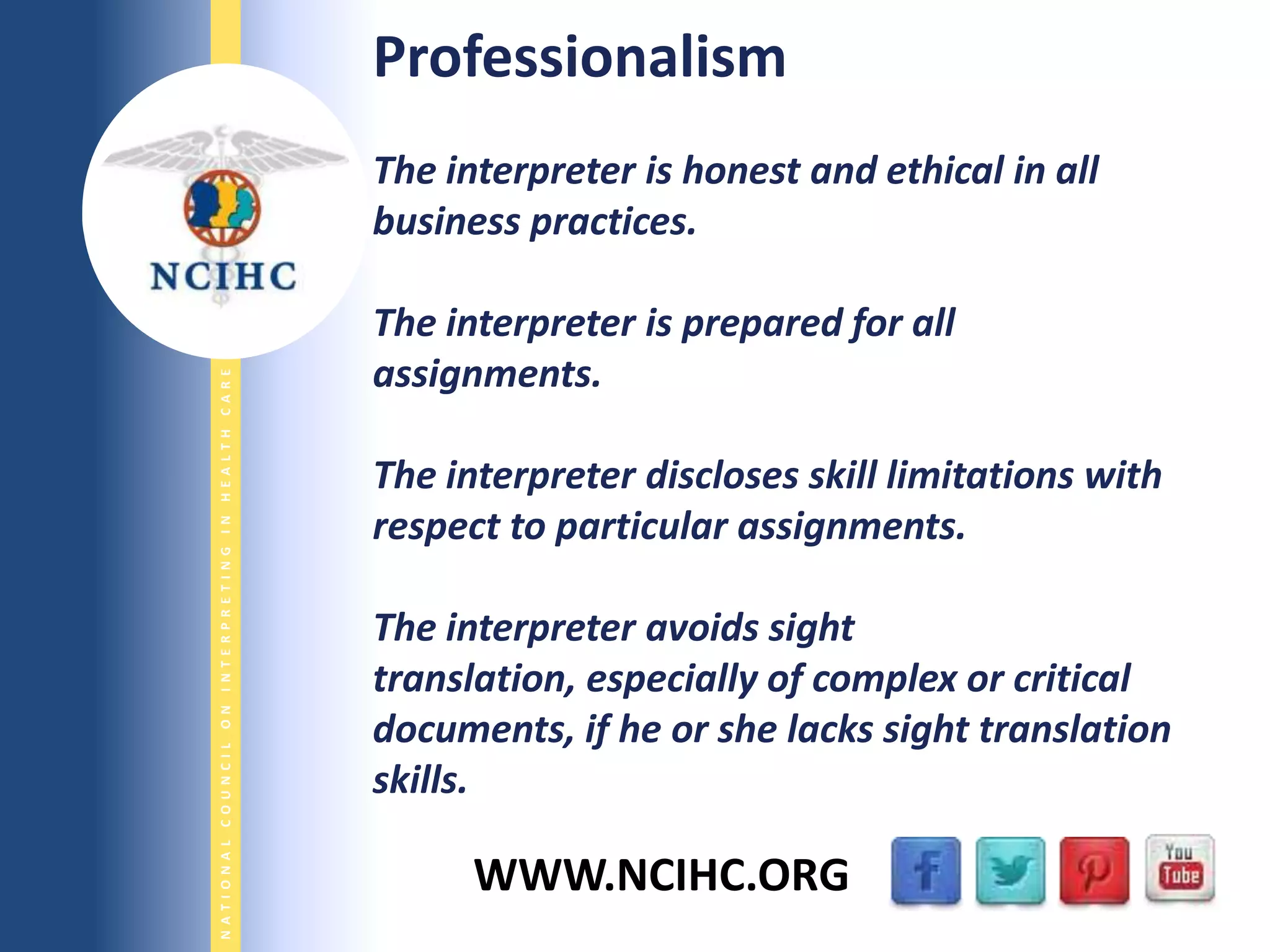 NCIHC National Standards of Practice for Healthcare Interpreters | PPTX