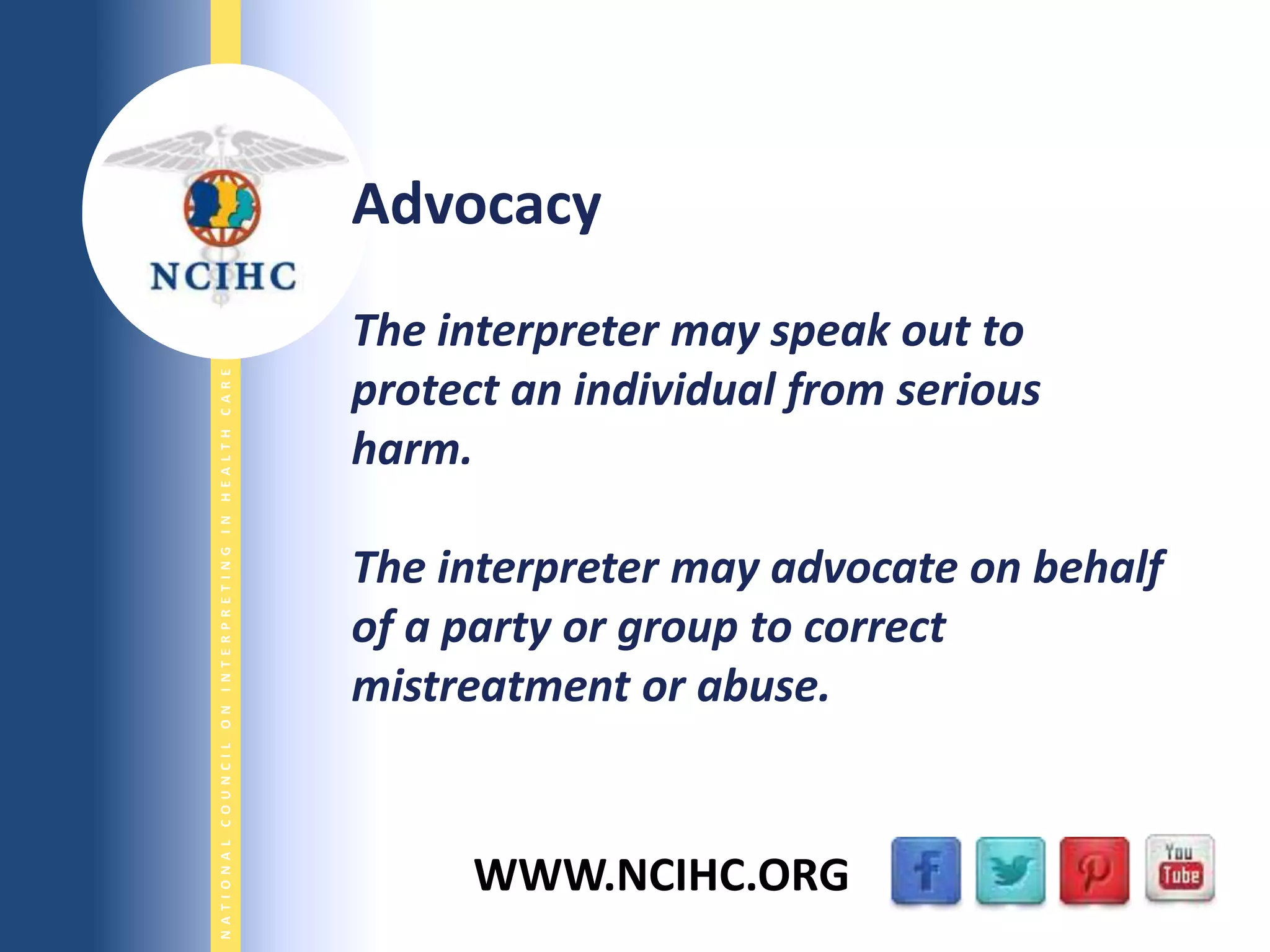 NCIHC National Standards of Practice for Healthcare Interpreters | PPTX