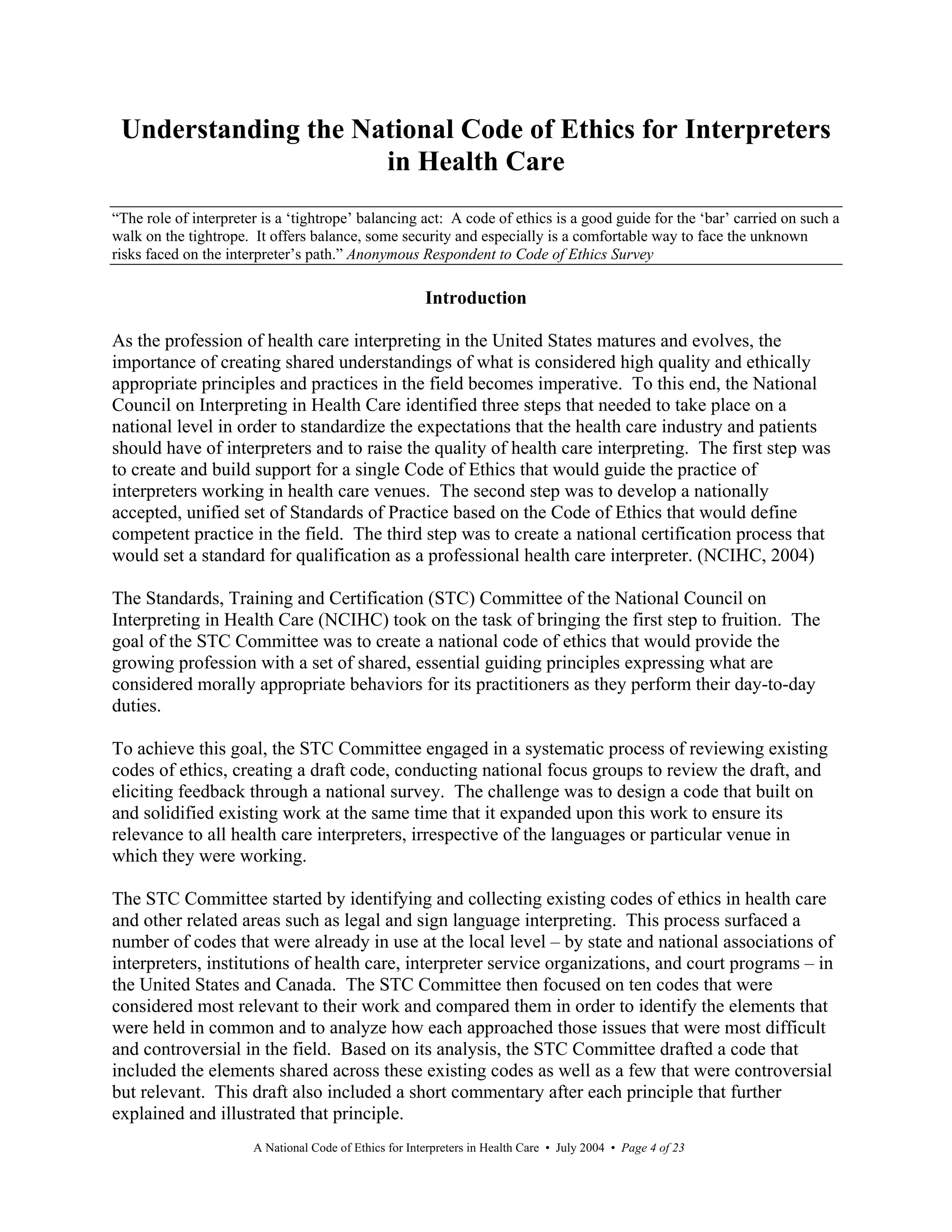 Ncihc national code of ethics | PDF
