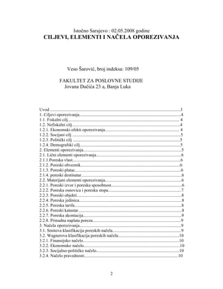 Nciljevi, elementi i nacela oporezivanja porez i carine | DOC