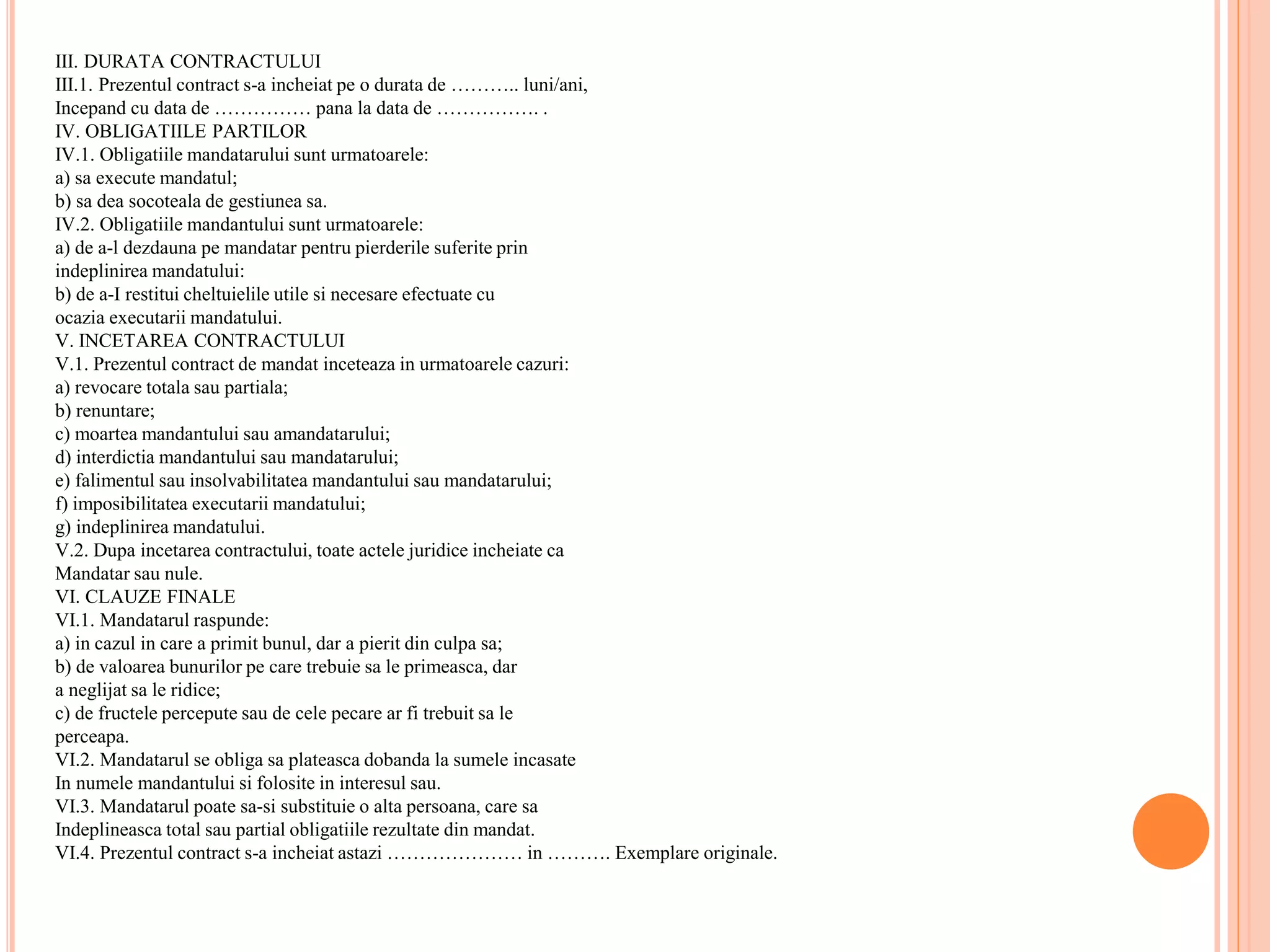 Contractul de mandat | PPT