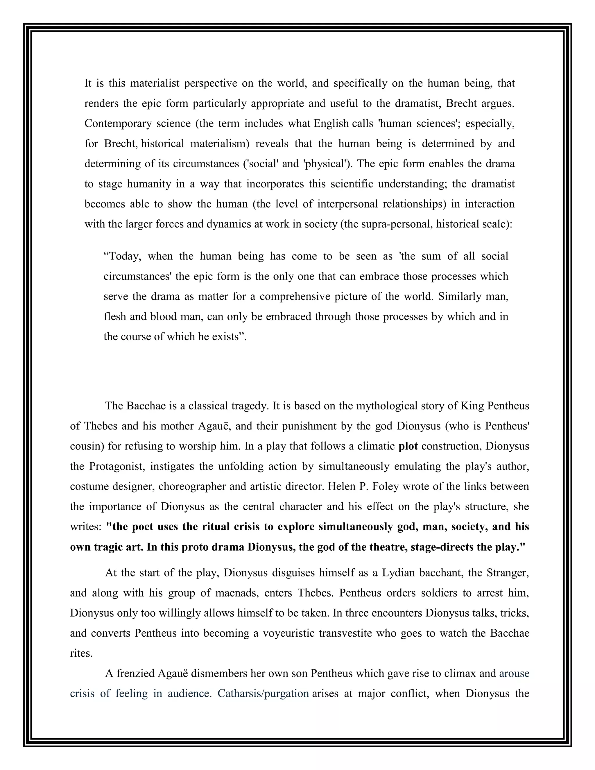 classical theatre vs epic theatre | DOCX | Drama | Genres