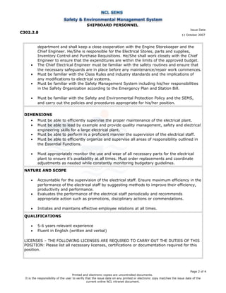 NCL job description Chief electrical engineer | PDF