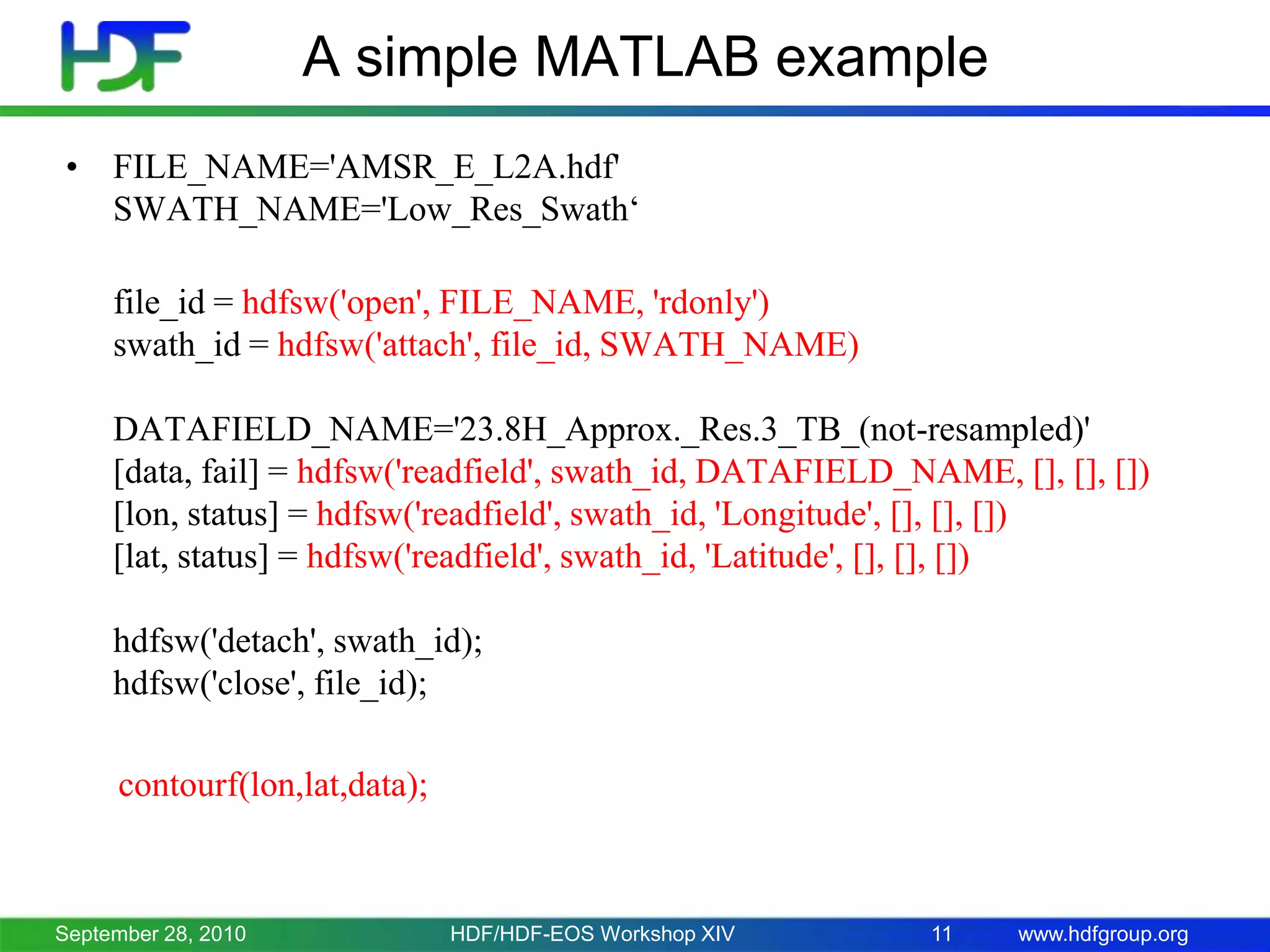 Usage Of Ncl Idl And Matlab To Access Nasa Hdf4hdf Eos2hdf Eos5