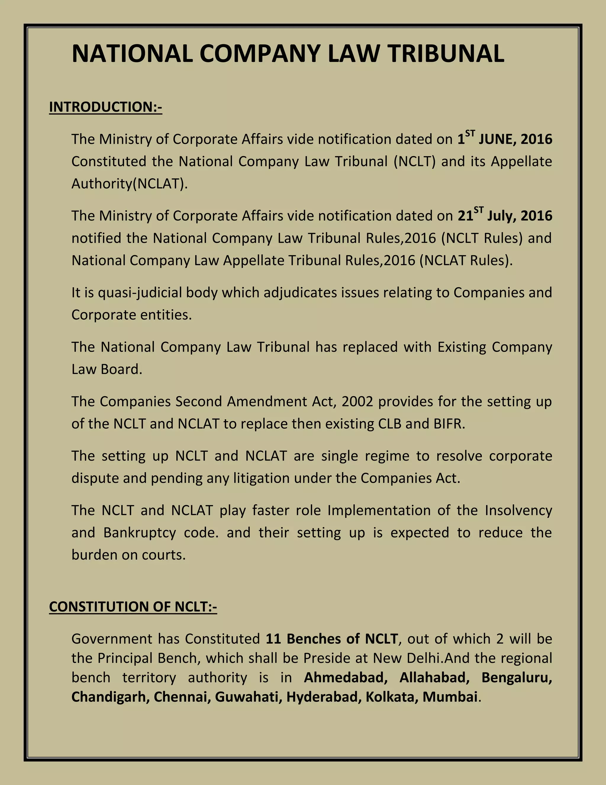 National Company Law Tribunal | PDF