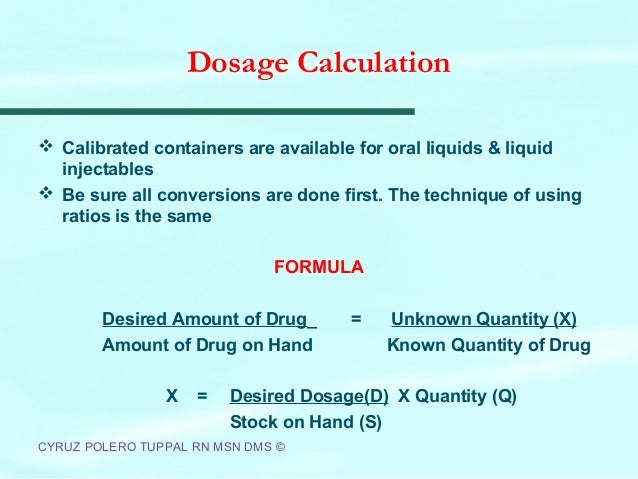 Ncm 100 dosage calculations