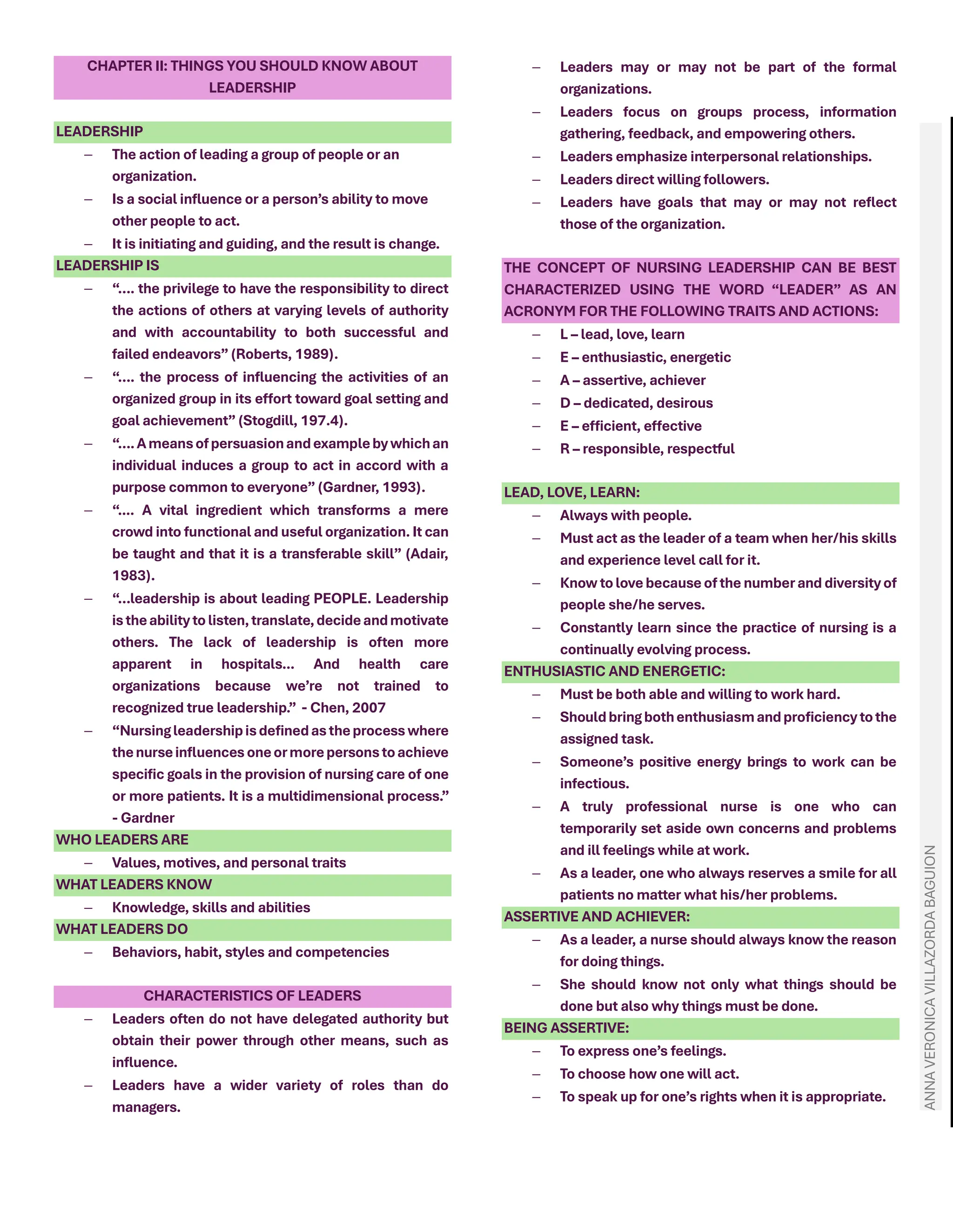 LEADER AND MANAGEMENT NOTES FOR CHAPTER2 | PDF