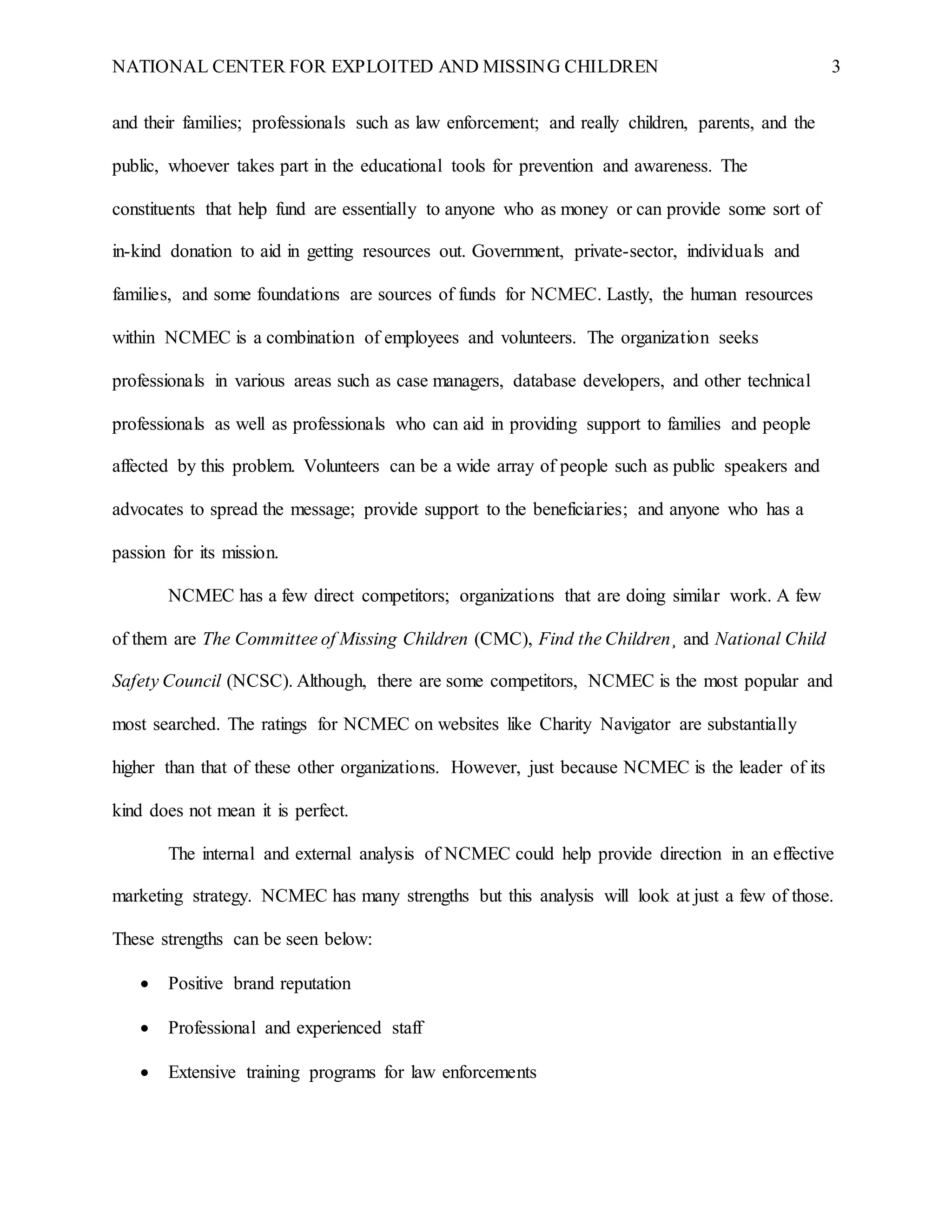 NCMEC Marketing Analysis | DOCX
