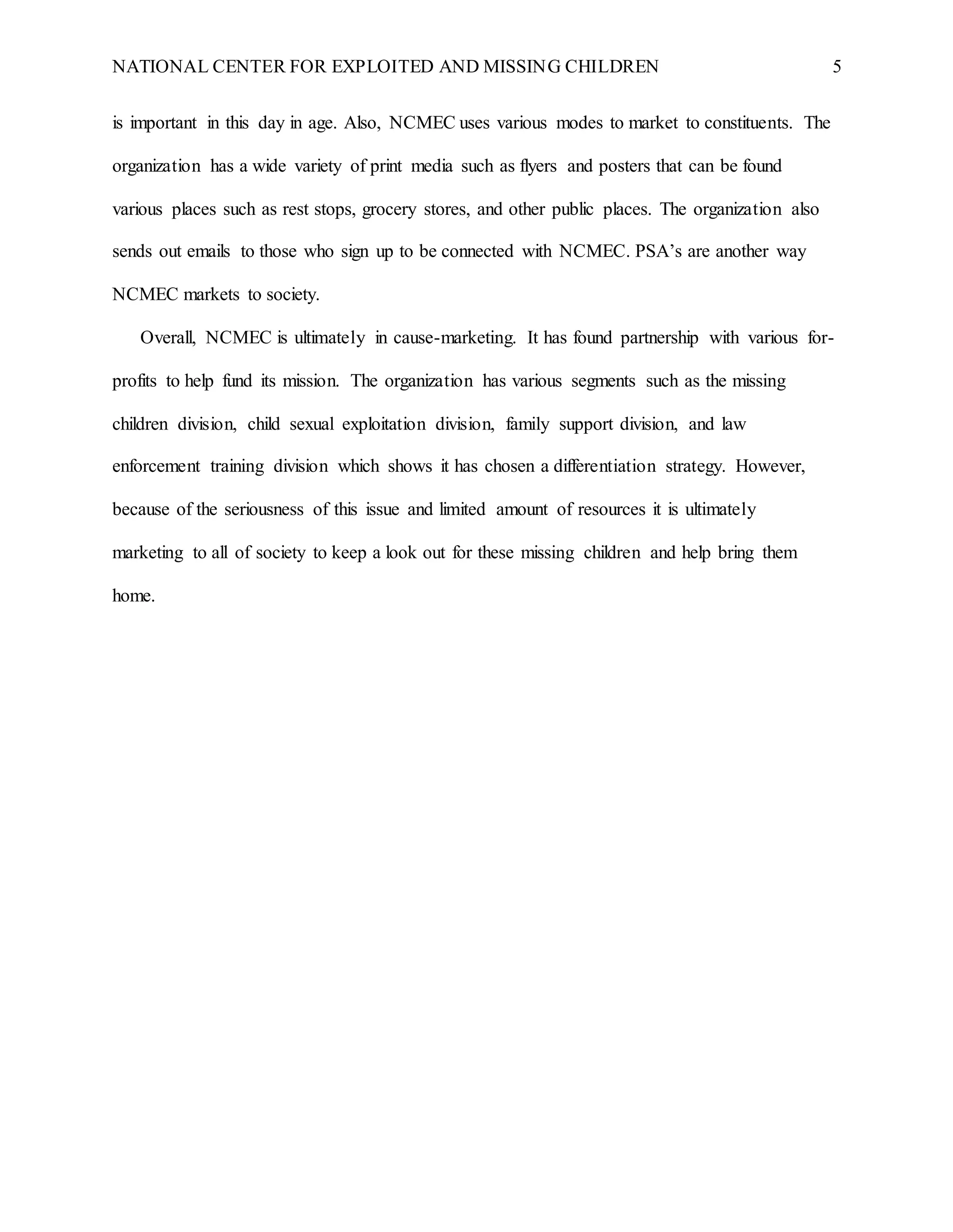 NCMEC Marketing Analysis | PDF