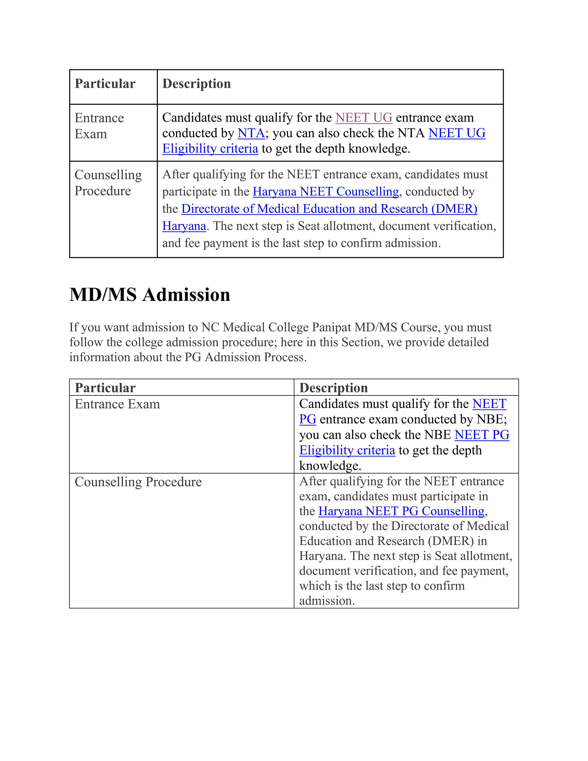 NC Medical College Panipat Admission Open For 2024 Intake | PDF