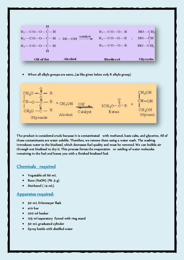 laboratory preparation of biodiesel | DOCX | Chemistry | Science