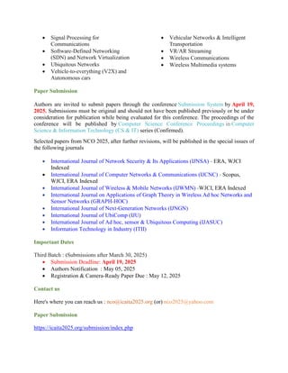 11th International Conference on Networks and Communications (NCO 2025 ...