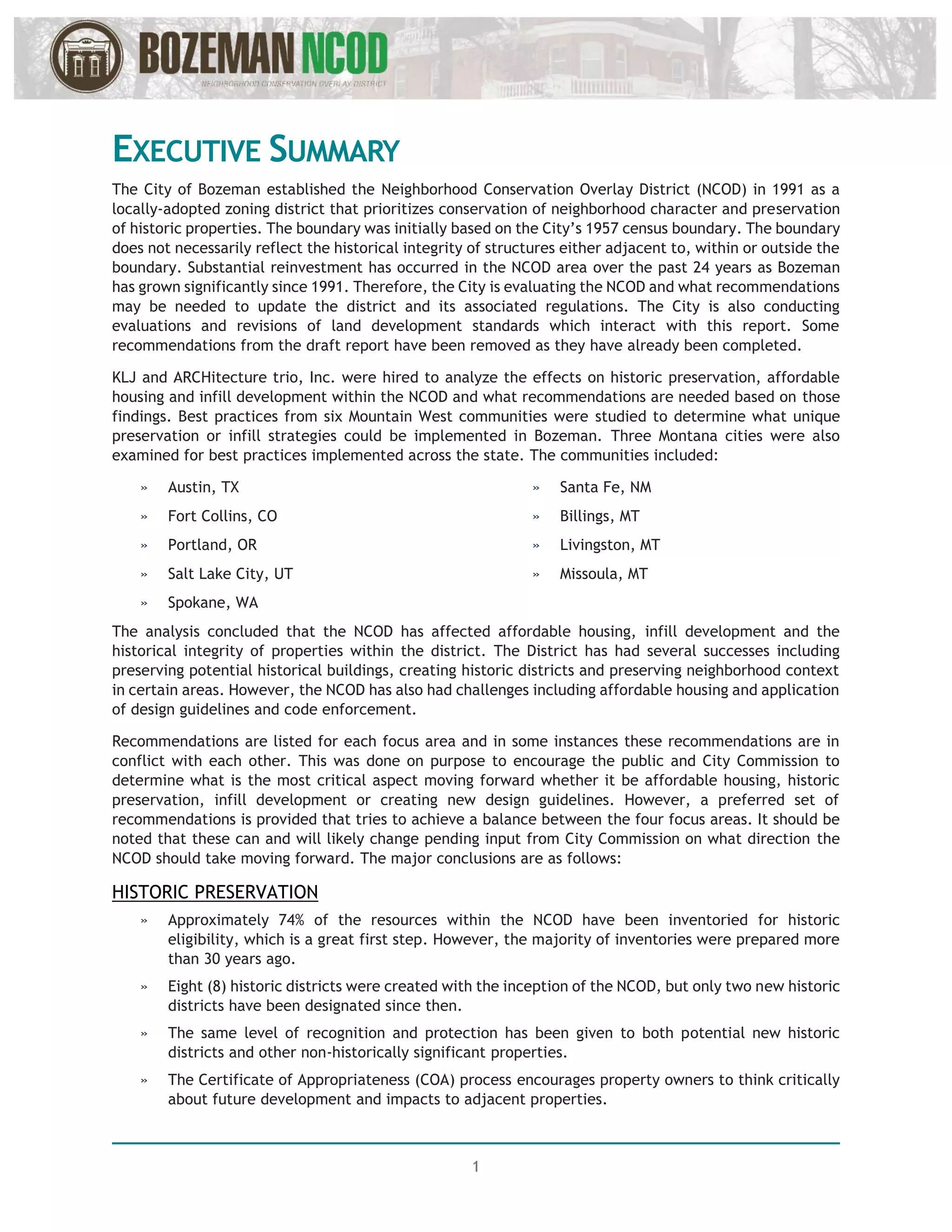 Report on Bozeman Montana's Neighborhood Conservation Overlay District ...