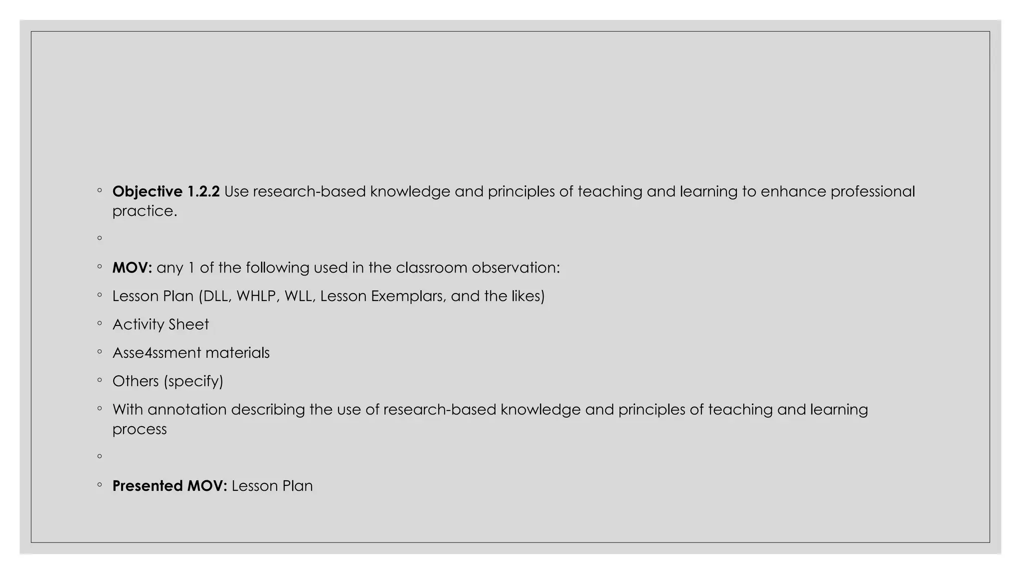 Non Classroom Observable Indicators Presentation | PPTX