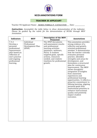 NCOI Annotations Form for Teacher VII Applicant.docx