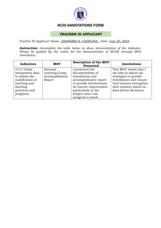 NCOI Annotations Form for Teacher VII Applicant.docx