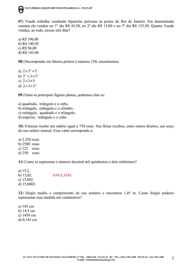 Ncp 001 2008 Provas | PDF