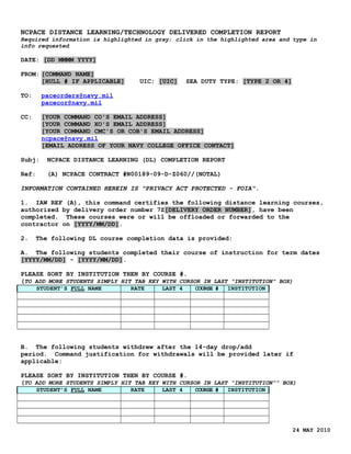 Ncpace dl completion report template | PDF