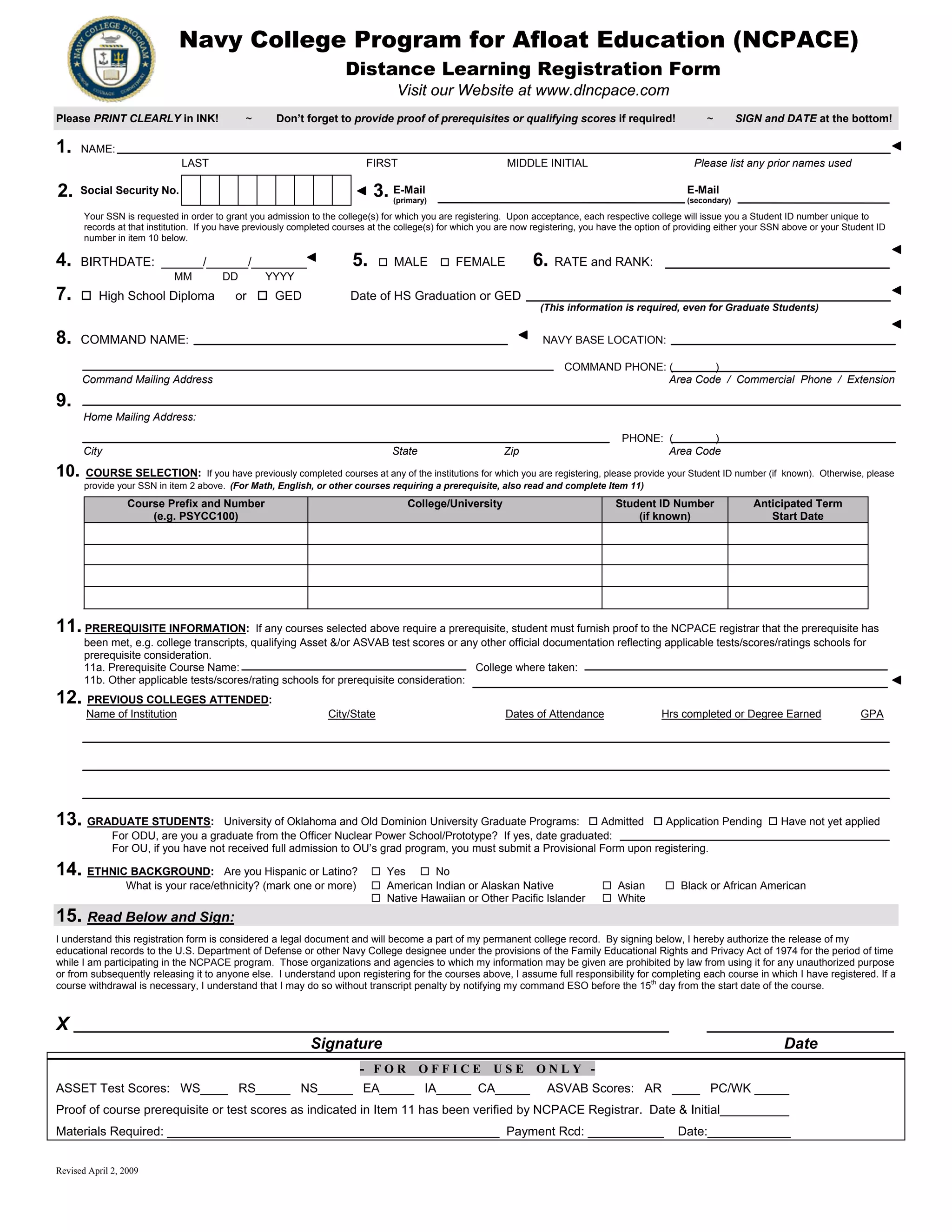 Ncpace dl reg_form_2 | PDF