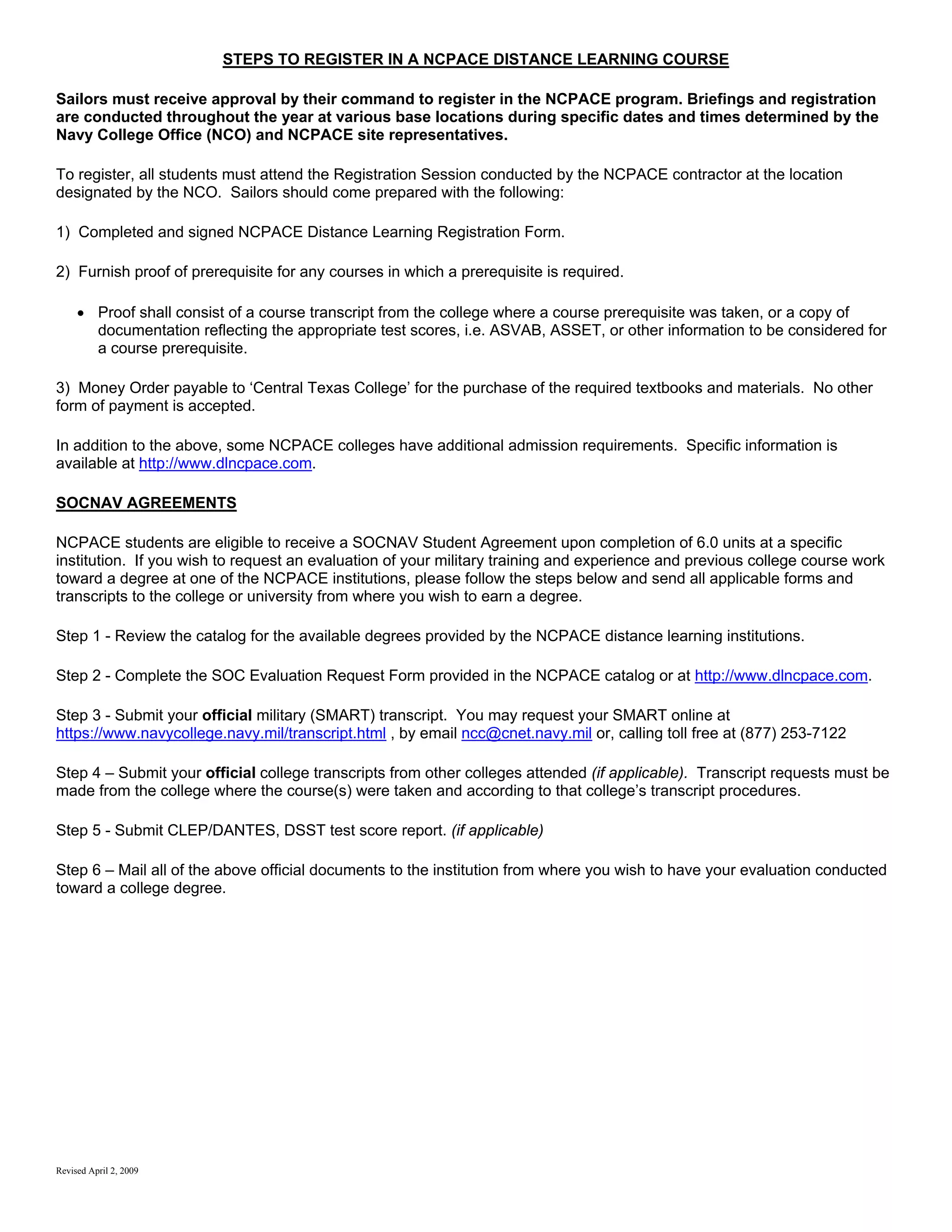 Ncpace dl reg_form_2 | PDF