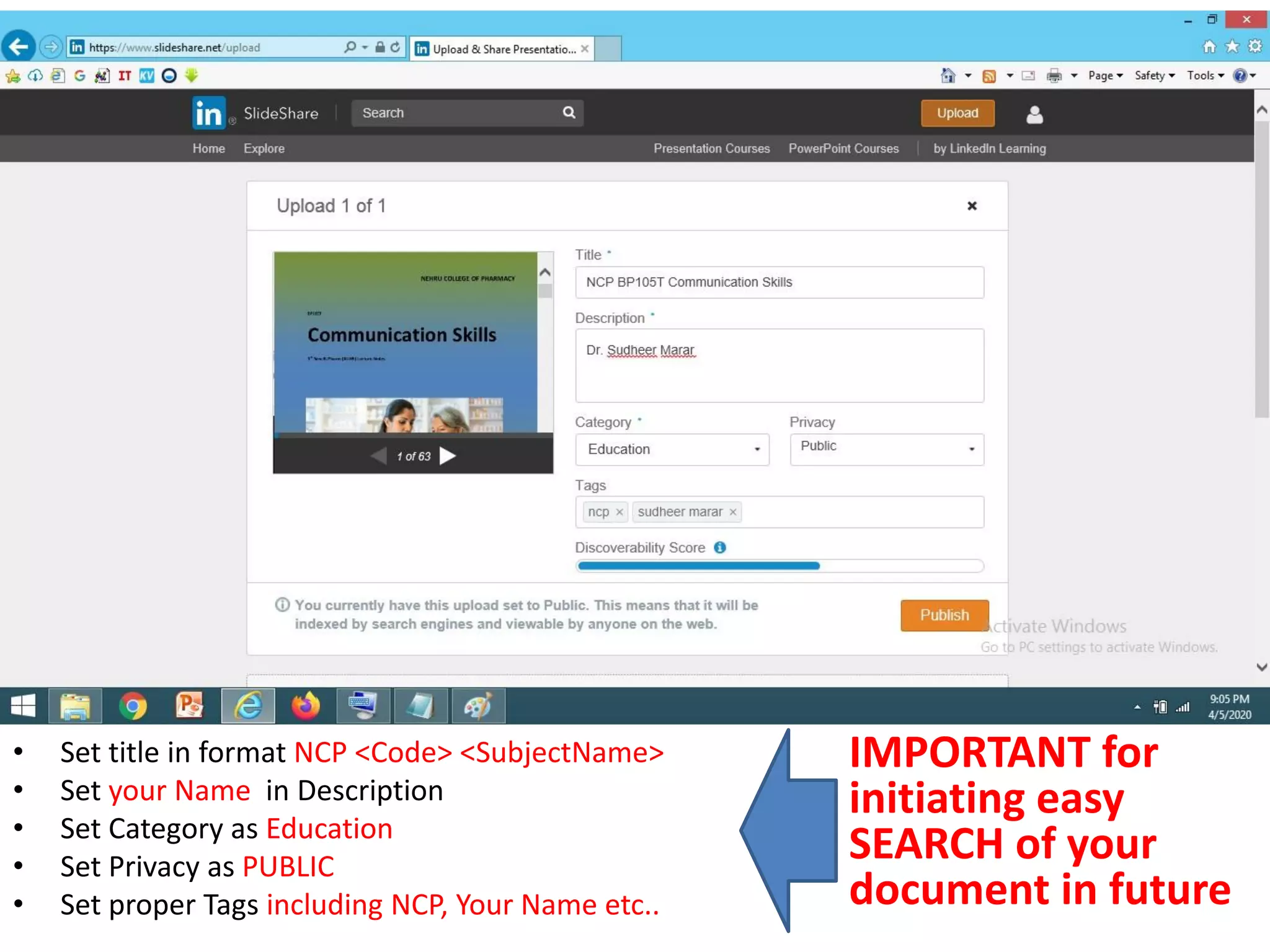 NCP Slideshare Uploading Tutorial by Sudheer Marar | PDF | Technology & Computing