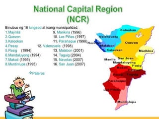 Kinalalagyan ng mga lungsod at Munisipalidad sa NCR | PPTX