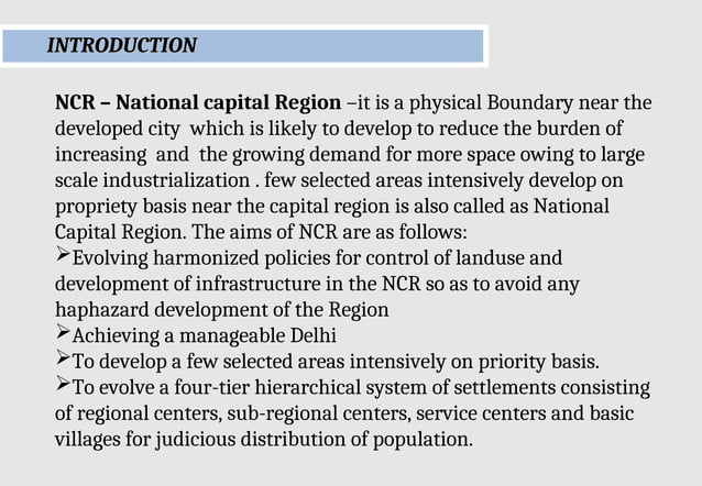 NCR-regional planning.ppt done by surat mtech | PPT