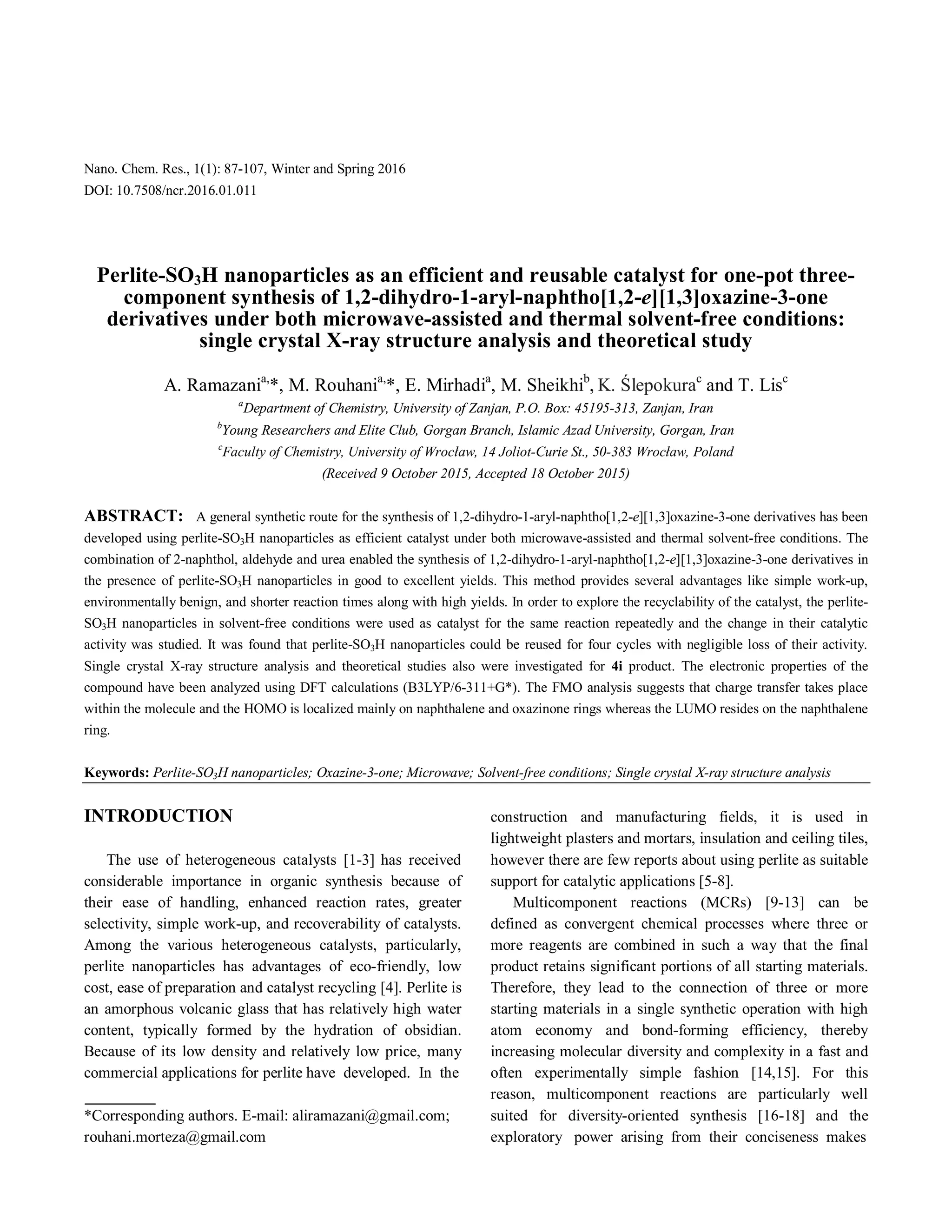SiO2@FeSO4 nano composite: A recoverable nano-catalyst for eco-friendly synthesis oximes of ...