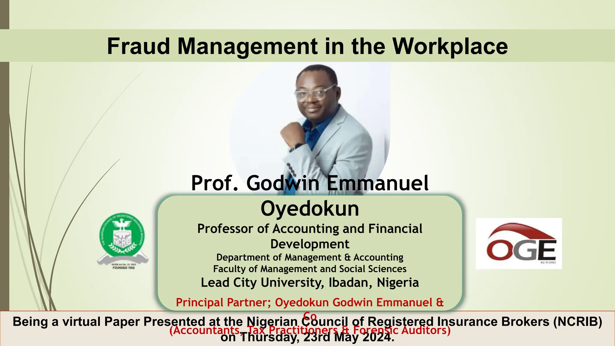 Fraud Management in the Workplace NCRIB Lecture | PPT