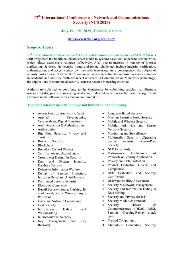 17th International Conference on Network and Communications Security ...