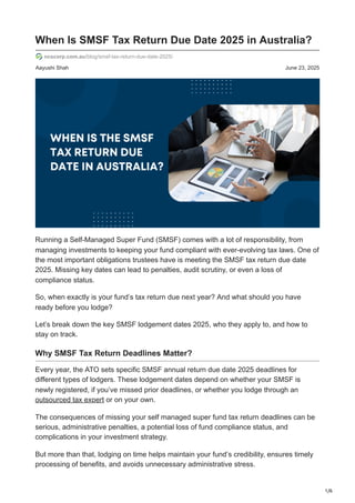 "Key SMSF Tax Lodgment Deadlines for 2025" | PDF