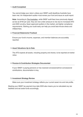 "Key SMSF Tax Lodgment Deadlines for 2025" | PDF