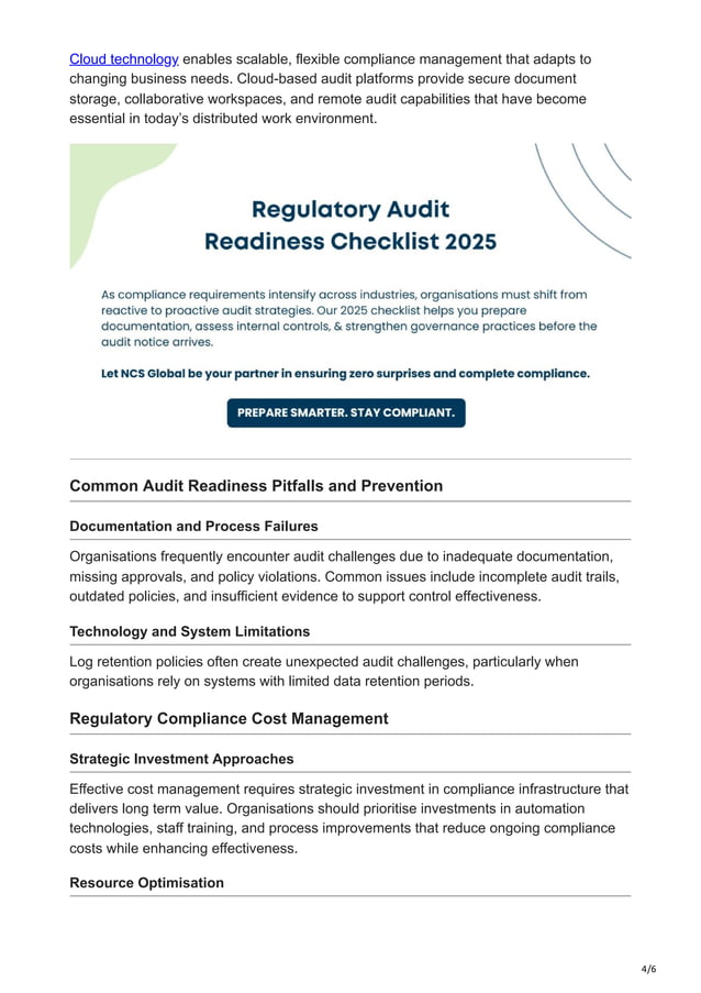 Regulatory Audit Readiness Checklist for 2025 Compliance | PDF