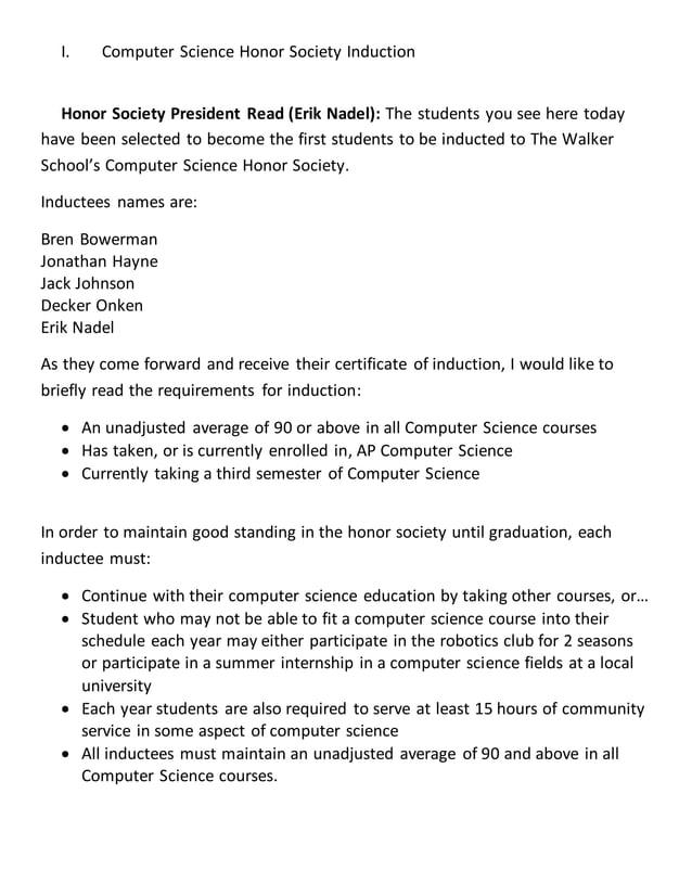 NCSHS sample induction ceremony | PDF