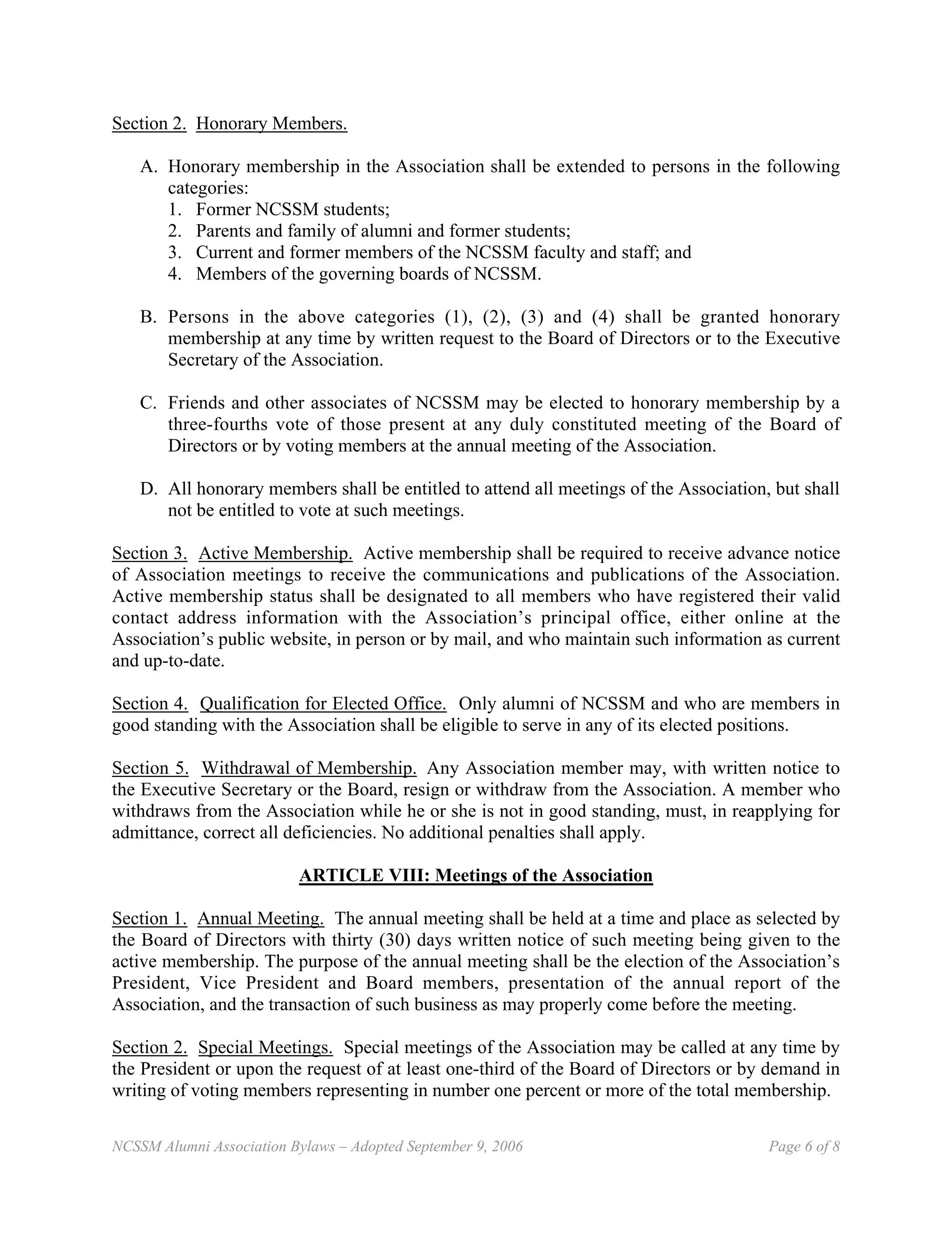 NCSSM Alumni Association By-Laws | PDF