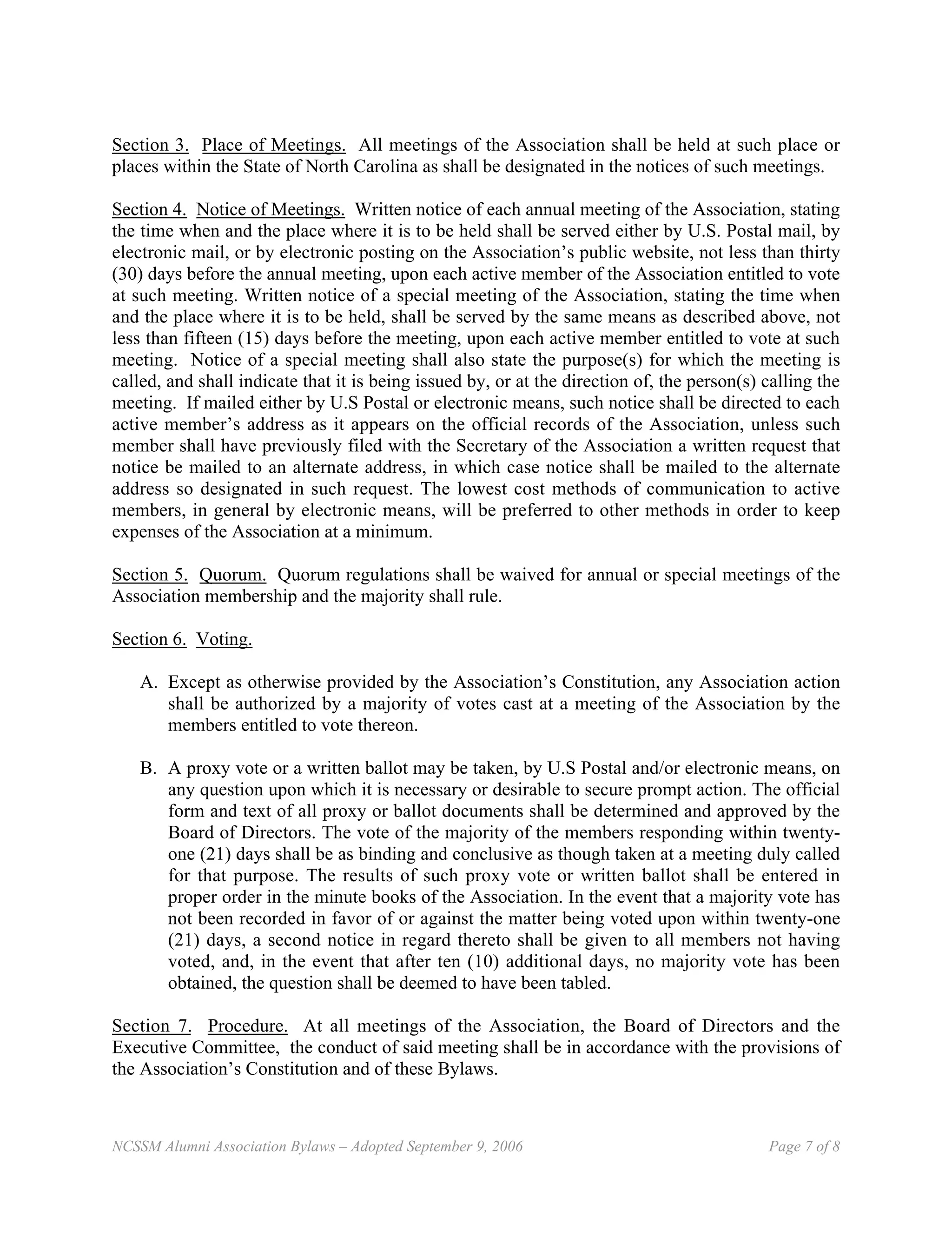 NCSSM Alumni Association By-Laws | PDF