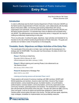 Entry plan for State Superintendent Mo Green | PDF