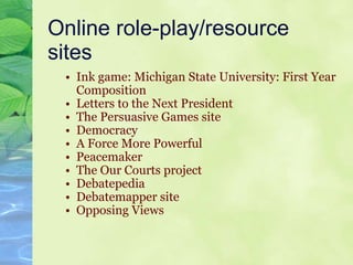 High School Students Uses of Online-Role Play to Debate and Address ...